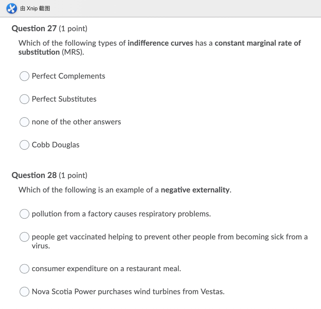 Solved &由Xnip 截图 Question 27 (1 point) Which of the | Chegg.com