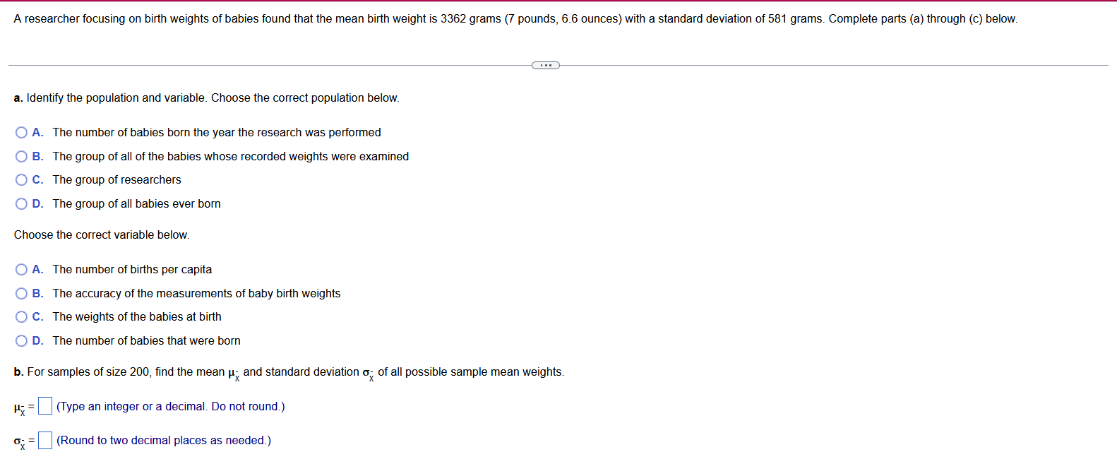 Solved a. Identify the population and variable. Choose the | Chegg.com