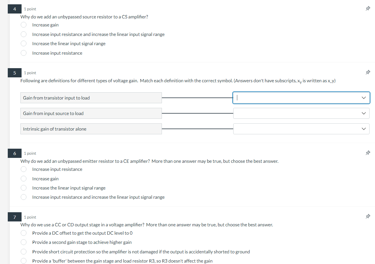 Solved 1 point Why do we add an unbypassed source resistor | Chegg.com