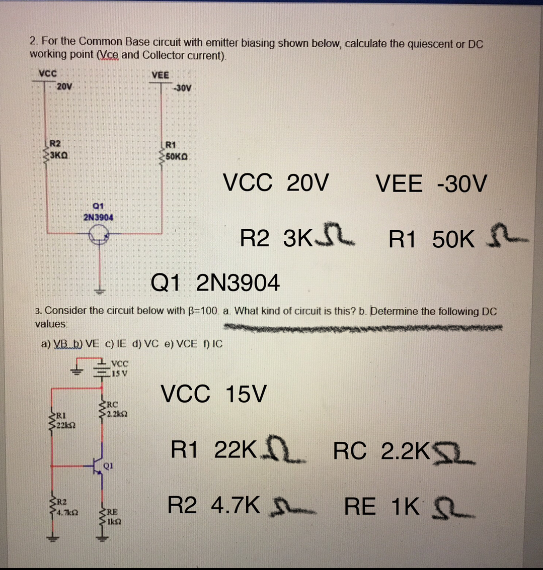 Solved For the Common Base circuit with emitter biasing | Chegg.com