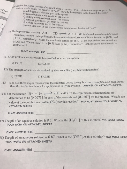 Solved consider the Haber process after equilibrium is | Chegg.com