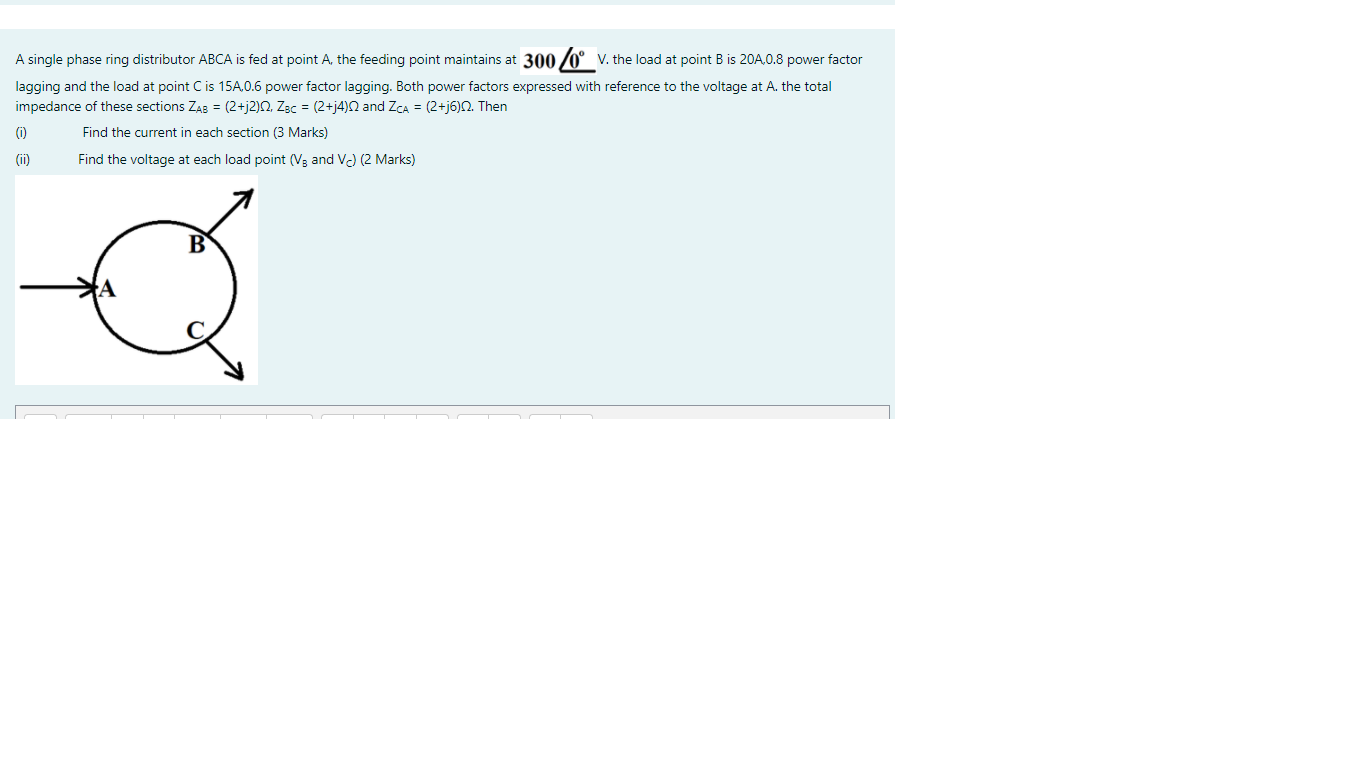 Solved A single phase ring distributor ABCA is fed at point | Chegg.com