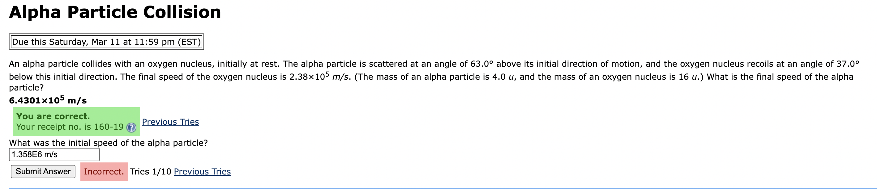 Solved Alpha Particle Collision particle? 6.4301×105 m/s | Chegg.com