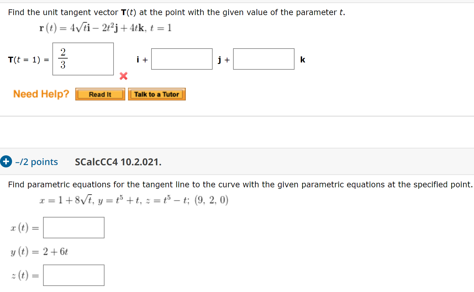 Solved Find the unit tangent vector T(t) at the point with | Chegg.com