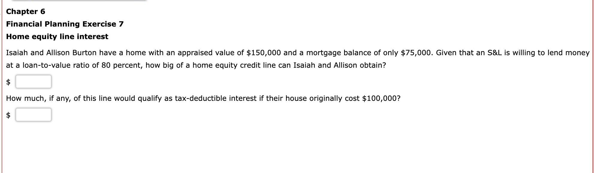 Solved Chapter 6 Financial Planning Exercise 7 Home equity | Chegg.com