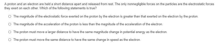 Solved A proton and an electron are held a short distance | Chegg.com