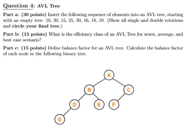 Solved Question 4: AVL Tree Part a: (30 points) Insert the | Chegg.com
