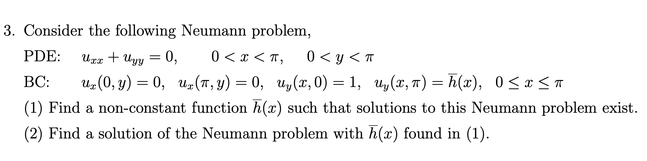 Solved 3. Consider the following Neumann problem, PDE: Urx + | Chegg.com