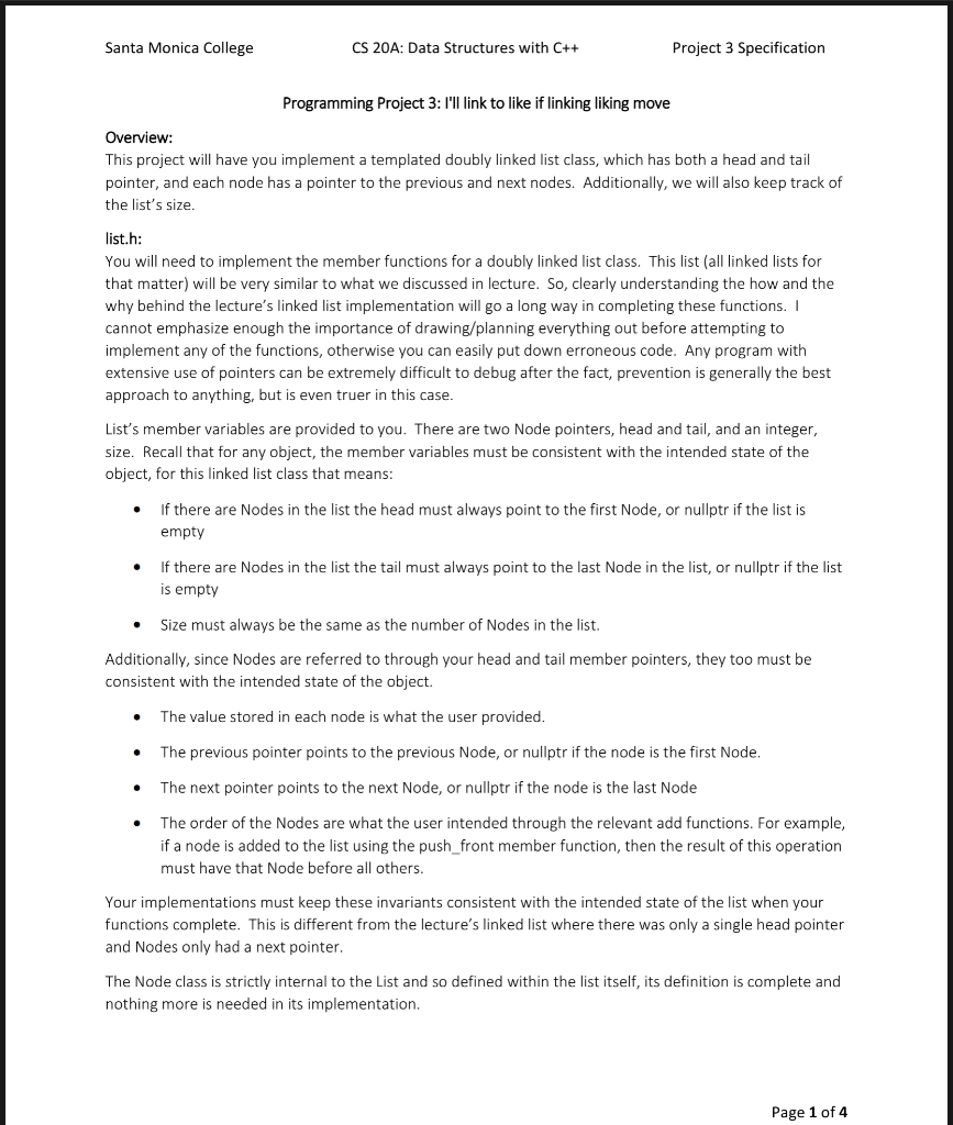 Solved Santa Monica College CS 20A: Data Structures with C++ | Chegg.com