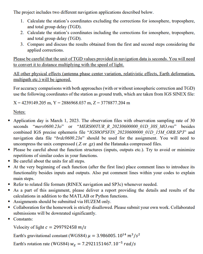 Solved Calculation of Station Coordinates Using GPS Code | Chegg.com