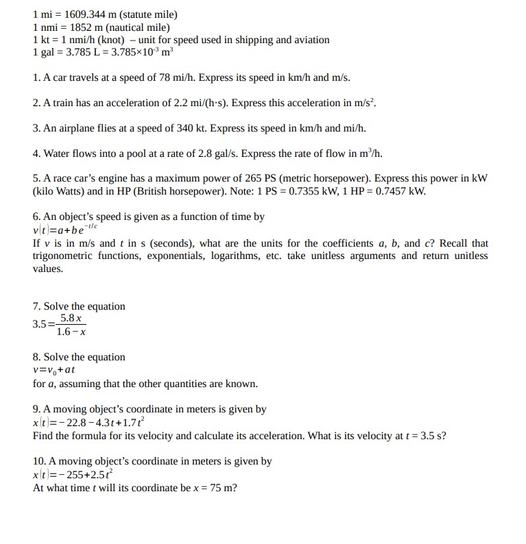 Solved 1mi=1609.344 m (statute mile) 1nmi=1852 m (nautical | Chegg.com