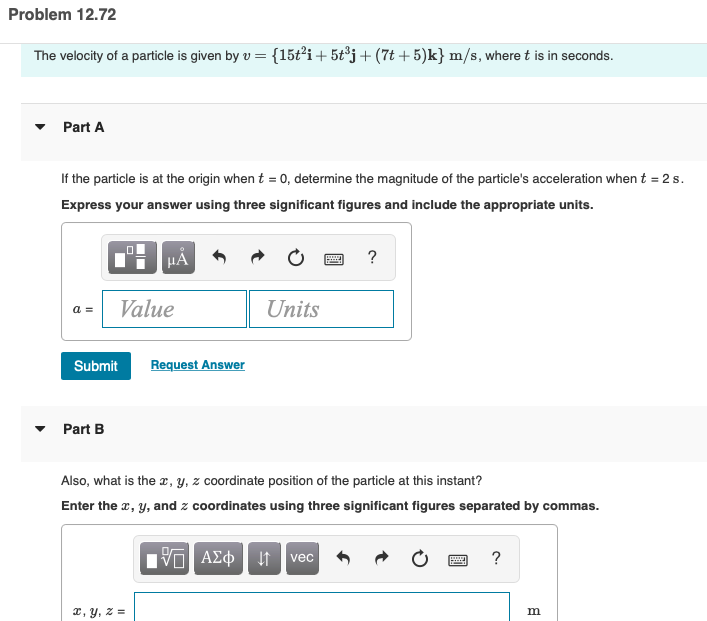 Solved velocity of a particle is given by | Chegg.com