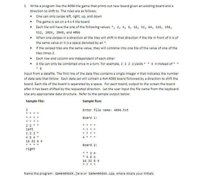 Solved 1. Write a program like the 4096 -tile game that | Chegg.com