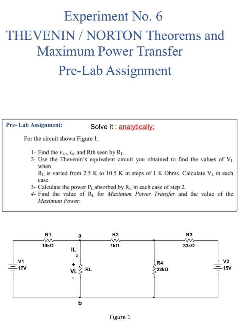 Solved Experiment No. 6 THEVENIN / NORTON Theorems and | Chegg.com