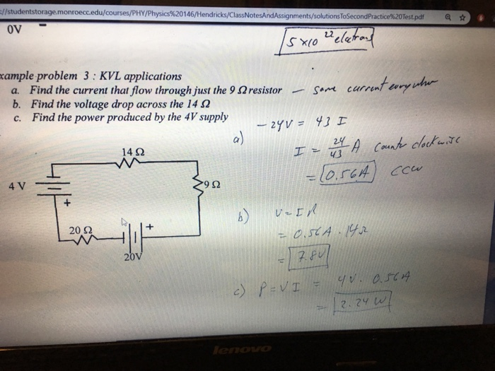 Solved oV Example problem 3 : KVL applications a Find the | Chegg.com