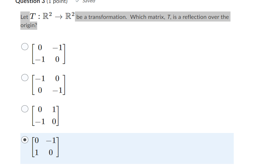 Solved Let T:R2→R2 be a transformation. Which matrix, T, is | Chegg.com