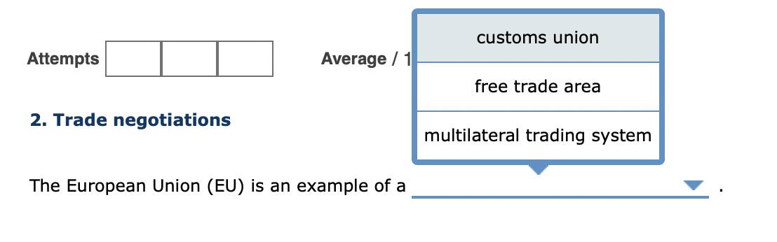 Solved Attempts Average / 1 2. Trade negotiations The | Chegg.com Solved Attempts Average / 1 2. Trade negotiations The | Chegg.com