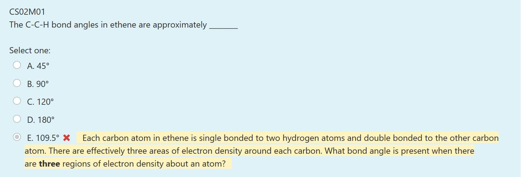 Solved CSO2M01 The C-C-H bond angles in ethene are | Chegg.com