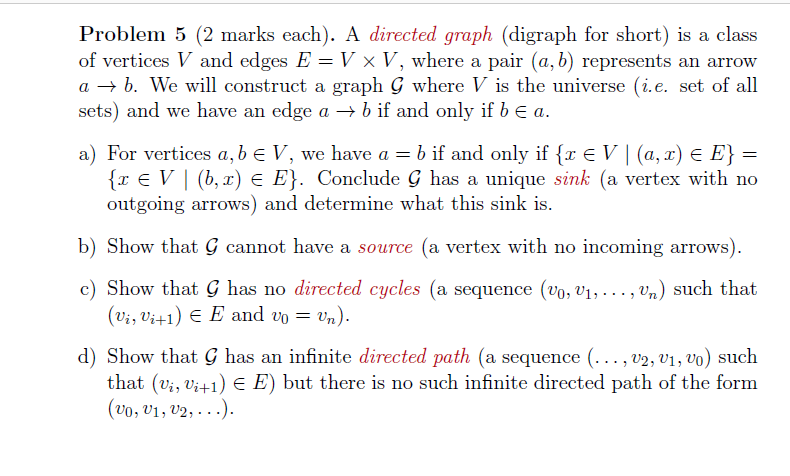 Solved Problem 5 (2 marks each). A directed graph (digraph | Chegg.com