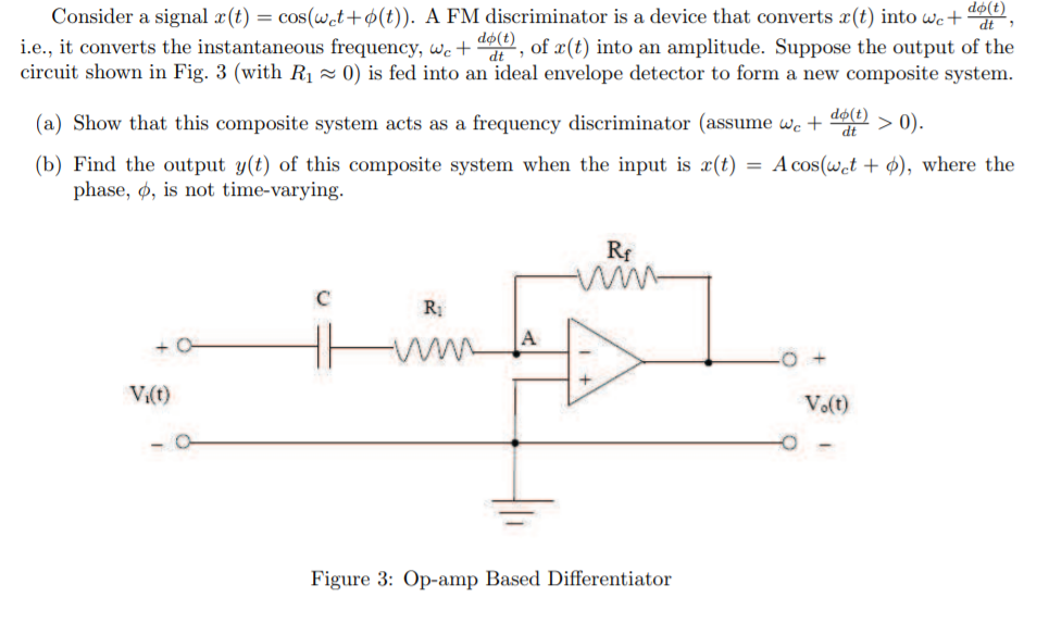 Solved Consider a signal r() cos(wet+()). A FM discriminator | Chegg.com