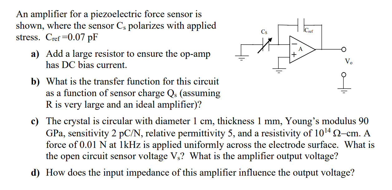 Solved An amplifier for a piezoelectric force sensor is | Chegg.com