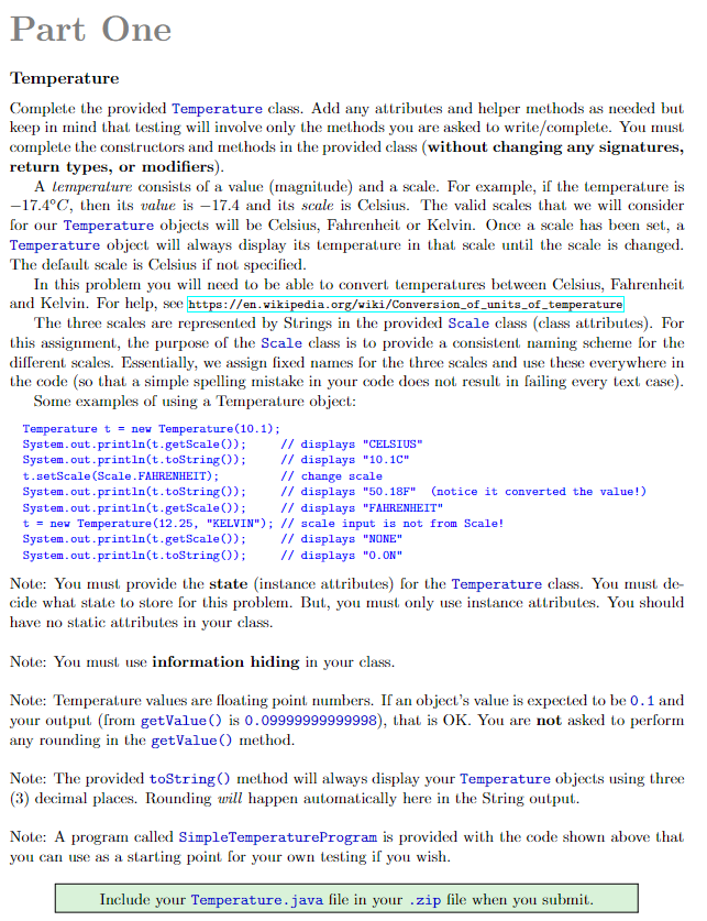 Solved Part One Temperature Complete the provided | Chegg.com