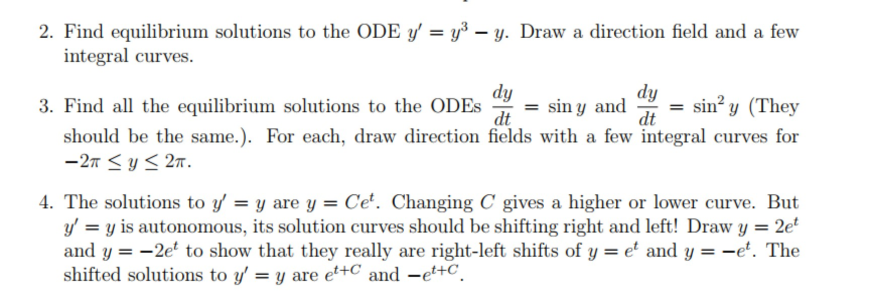 Solved 2. Find equilibrium solutions to the ODE Y' = y3 – y. | Chegg.com