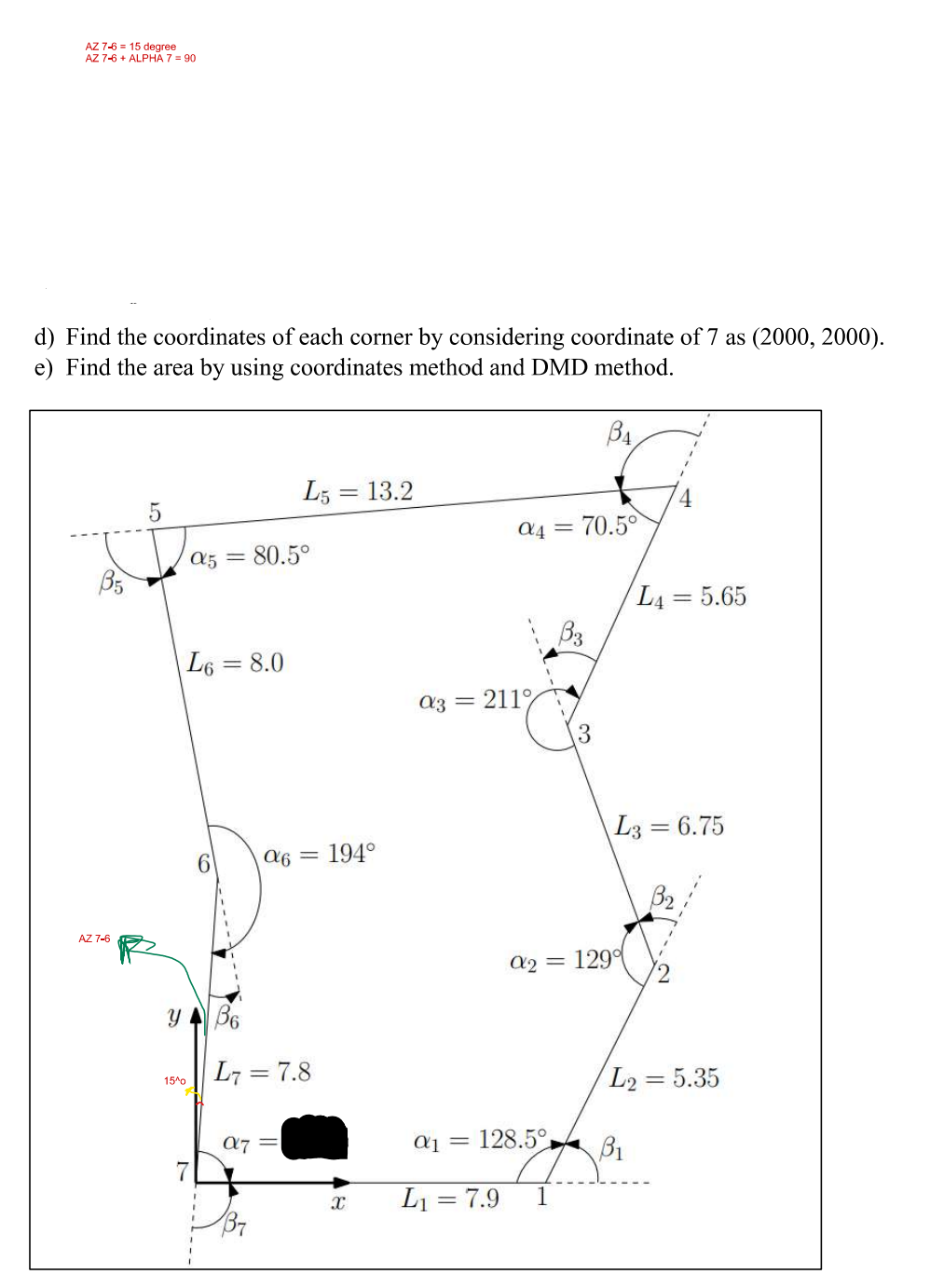Solved AZ 76+ ALPHA 7=90 d) Find the coordinates of each | Chegg.com