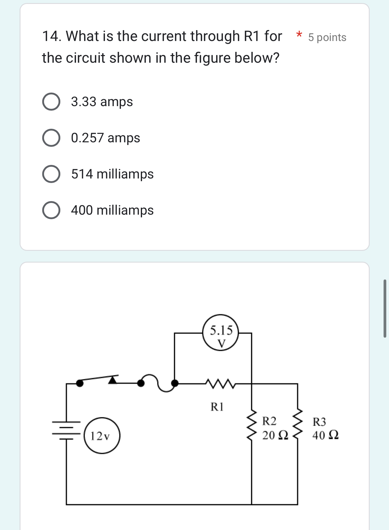 Solved What is the current through R1 ﻿forthe circuit shown | Chegg.com