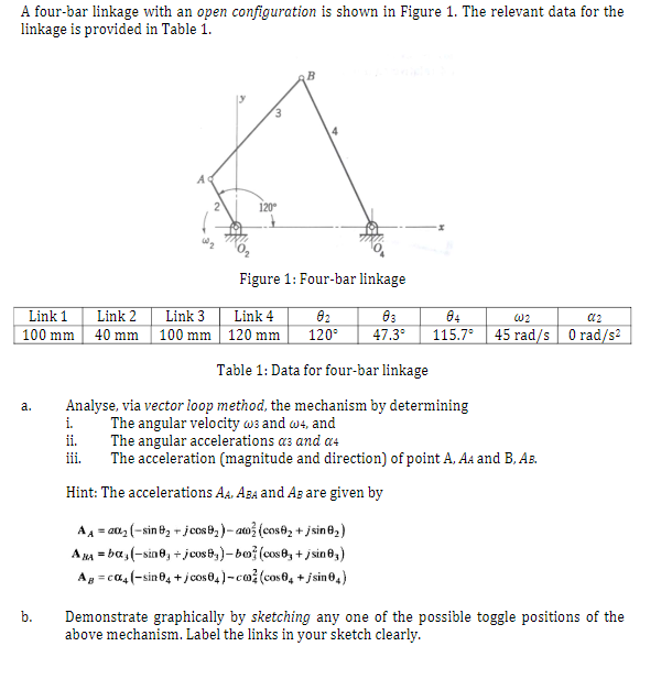 Solved A four-bar linkage with an open configuration is | Chegg.com