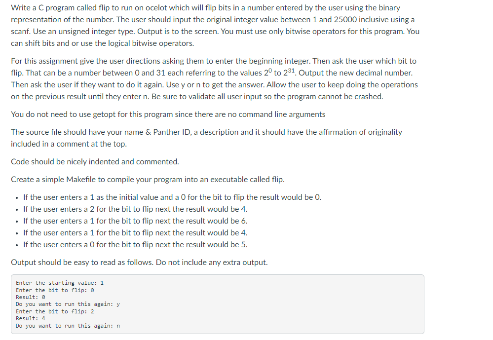 Solved Write a C program called flip to run on ocelot which | Chegg.com