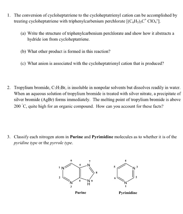 Solved treating cycloheptatriene with triphenylcarbenium | Chegg.com