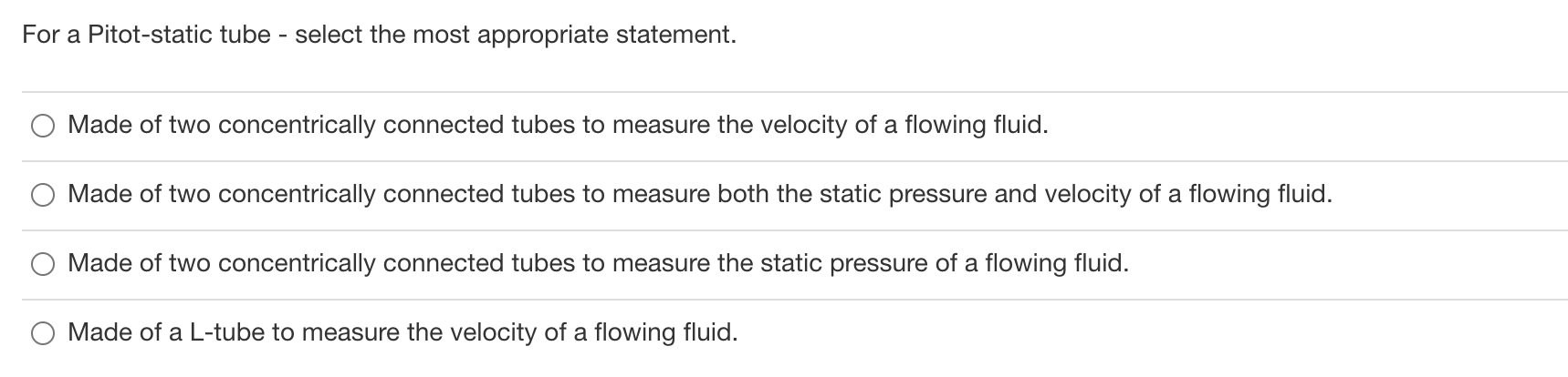 Solved For a Pitot-static tube - select the most appropriate | Chegg.com