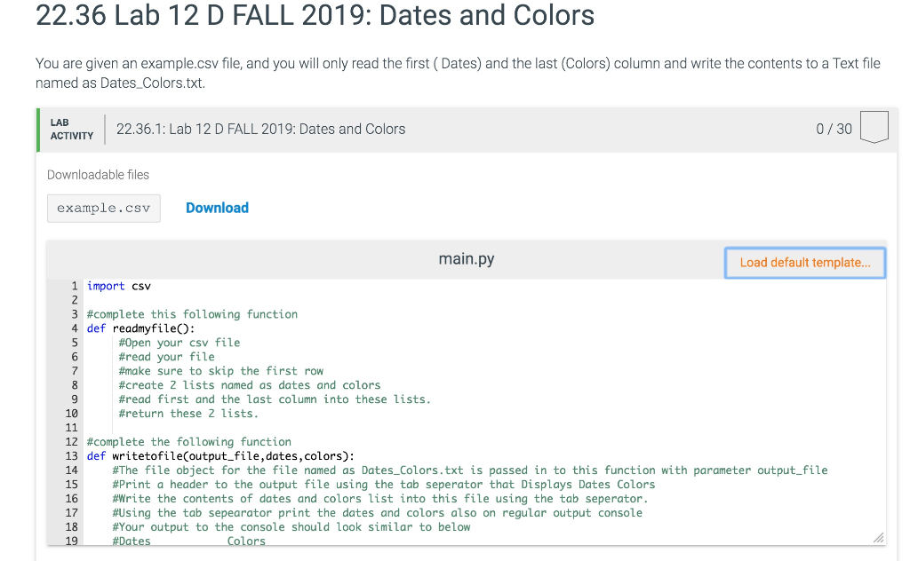 Solved 22.36 Lab 12 D FALL 2019: Dates and Colors You are | Chegg.com