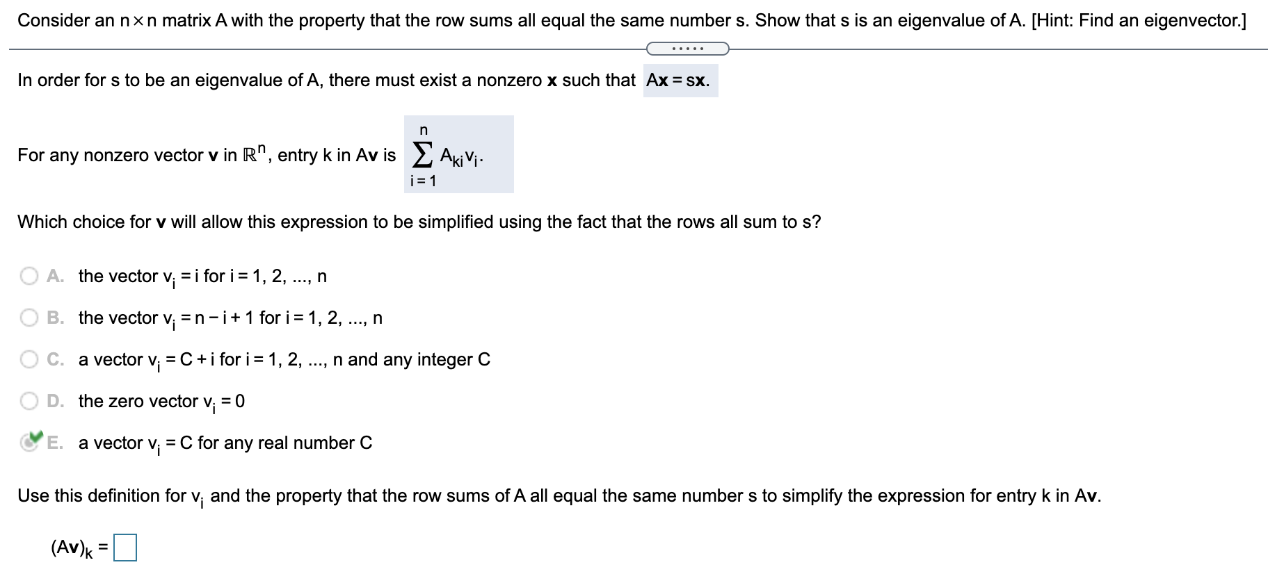 Solved Consider an nxn matrix A with the property that the | Chegg.com