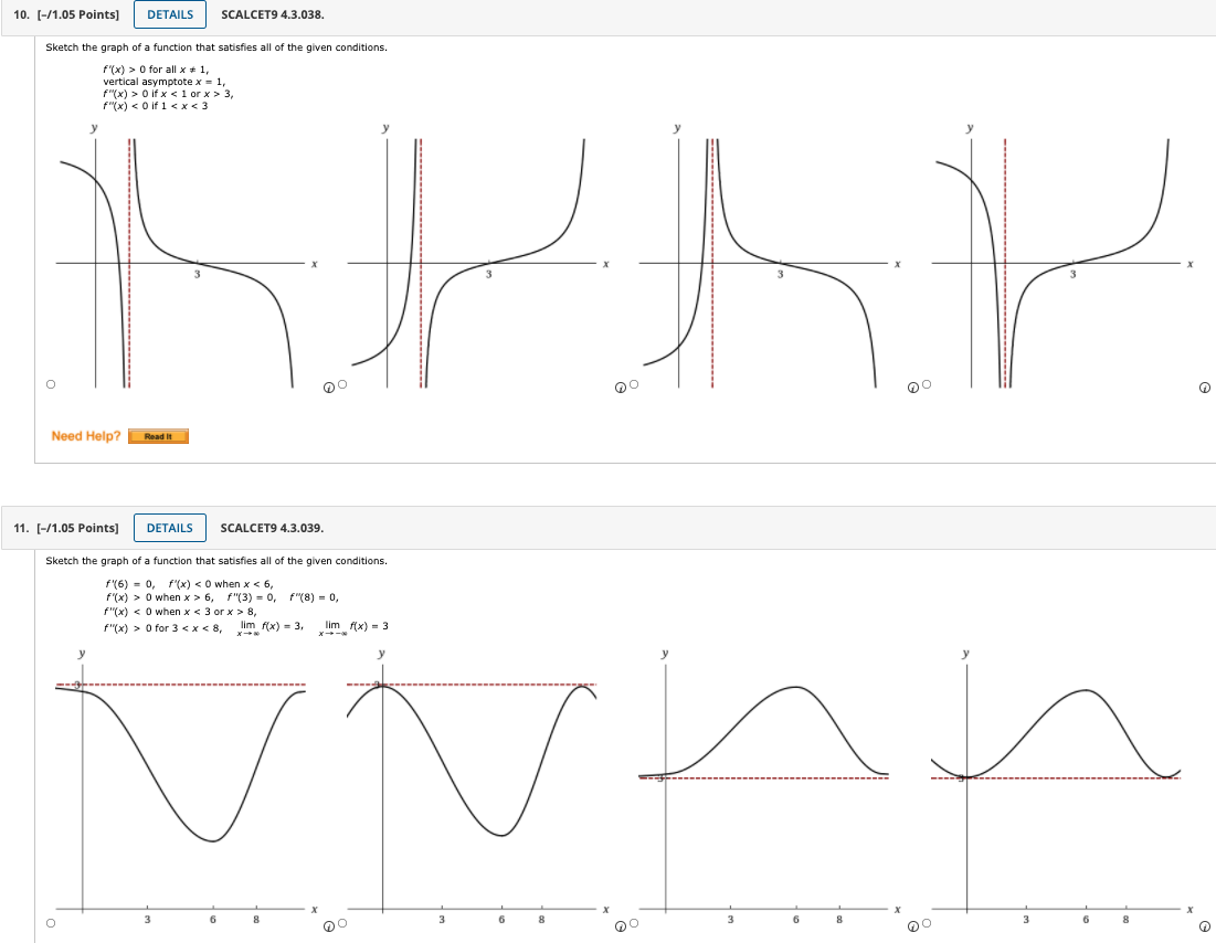 Solved 10. [-/1.05 Points) DETAILS SCALCET9 4.3.038 Sketch | Chegg.com