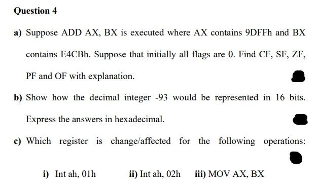 Solved a) Suppose ADDAX,BX is executed where AX contains | Chegg.com