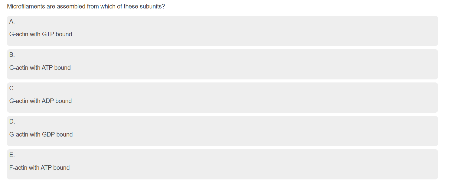 Solved Microfilaments are assembled from which of these | Chegg.com