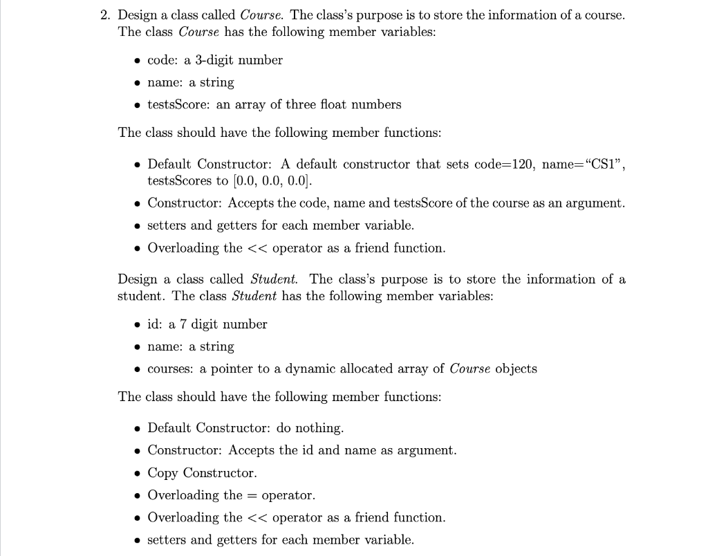 Solved 2. Design a class called Course. The class's purpose | Chegg.com
