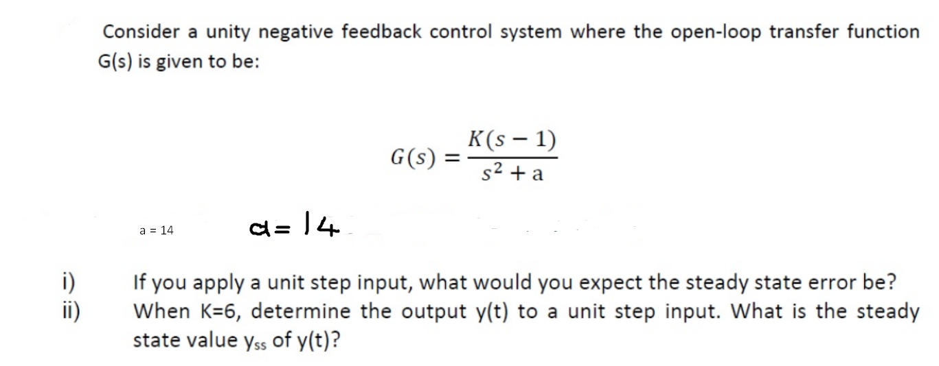 Solved Consider a unity negative feedback control system | Chegg.com