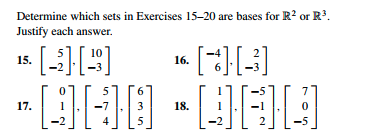 Solved Determine which sets in Exercises 15−20 are bases for | Chegg.com