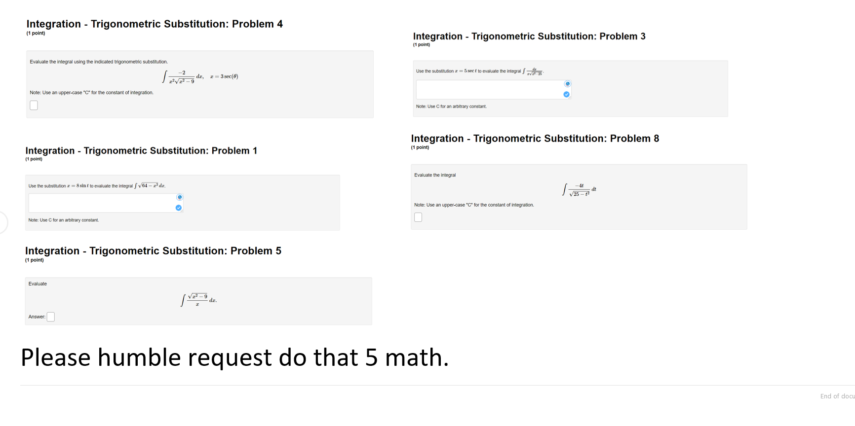 Solved Integration - Trigonometric Substitution: Problem 4 | Chegg.com