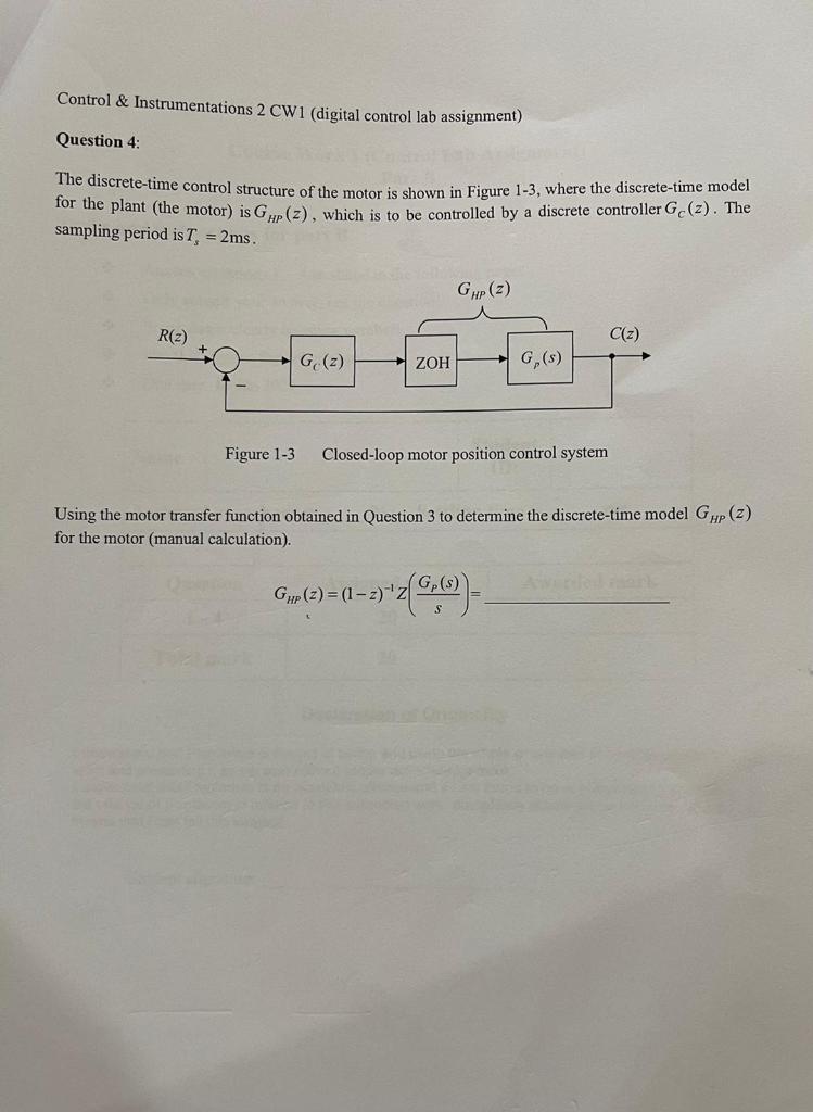 Solved Control & Instrumentations 2 CW1 (digital control lab | Chegg.com