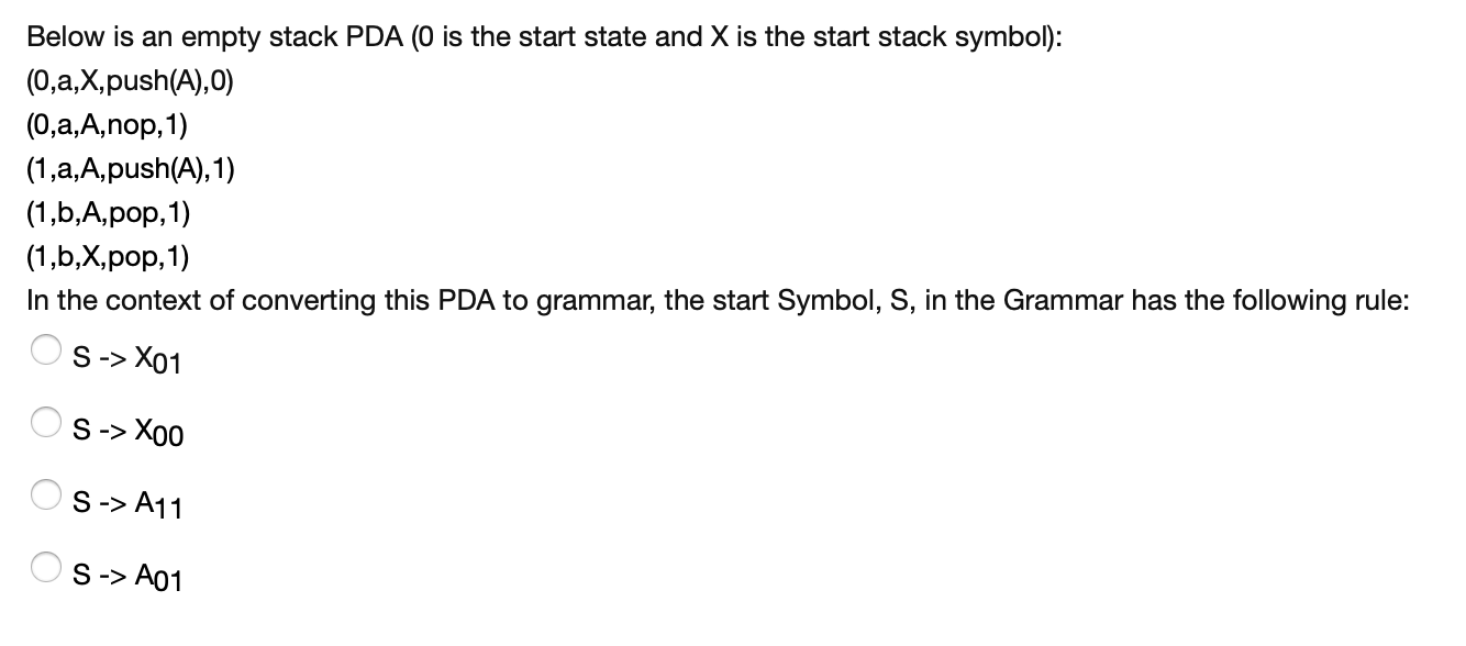 Below is an empty stack PDA (O is the start state and | Chegg.com