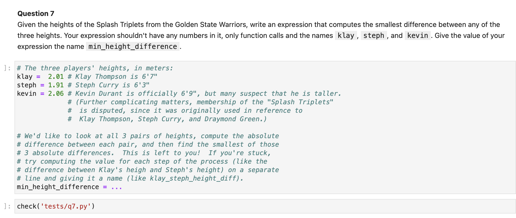 Solved Question 7 Given the heights of the Splash Triplets | Chegg.com