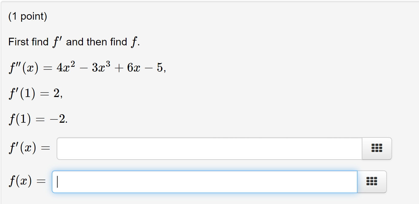 Solved First find f′ and then find f. | Chegg.com