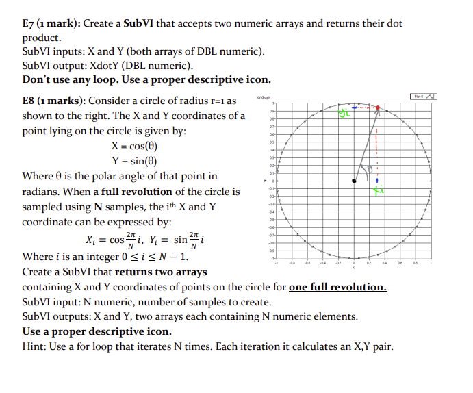Solved E7 (1 mark): Create a SubVI that accepts two numeric | Chegg.com