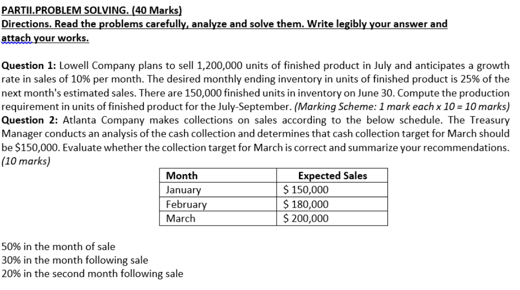 Solved PARTII.PROBLEM SOLVING. (40 Marks) Directions. Read | Chegg.com