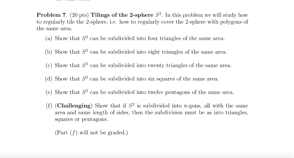 Solved Problem 7. (20 pts) Tilings of the 2-sphere S2. In | Chegg.com