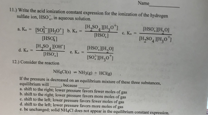 Solved Name 11.) Write the acid ionization constant | Chegg.com